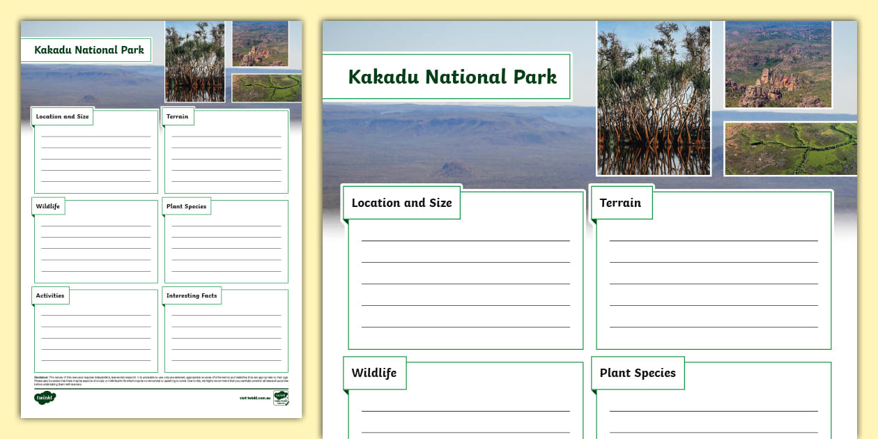 Kakadu National Park Fact File Template (teacher made)
