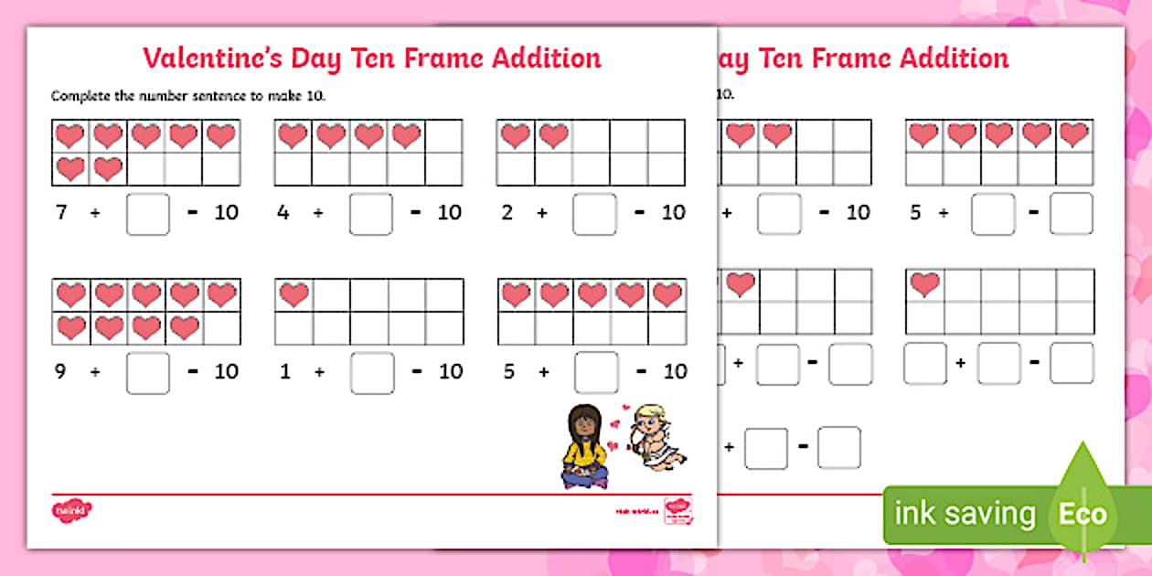Valentine's Day Ten Frame Addition Activity (teacher made)