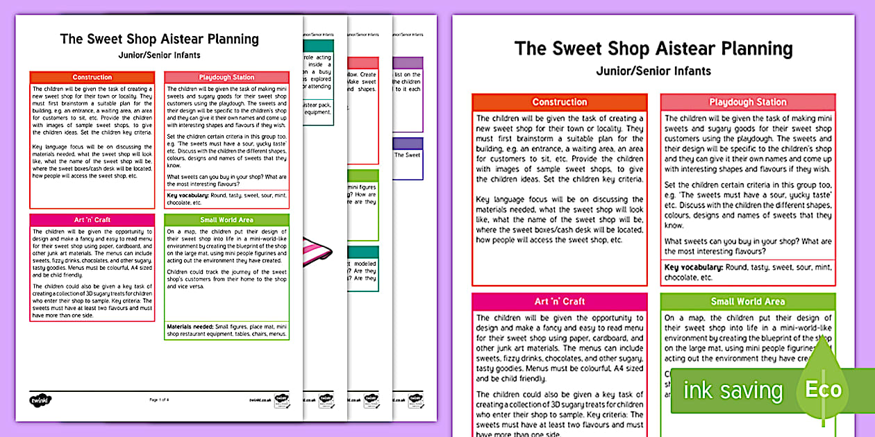 Black and White The Sweet Shop Aistear Planning Template