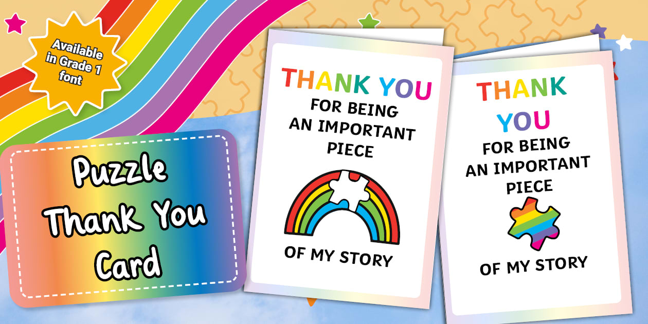 Foundation Phase Life Skills - Puzzle Piece - Thank You Card