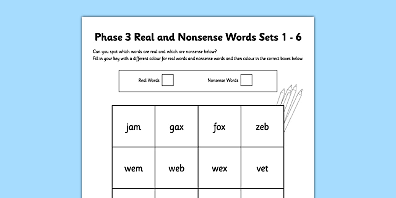 Phase 3 Sets 1-6 Colour by Phoneme Real and Nonsense Words Worksheet