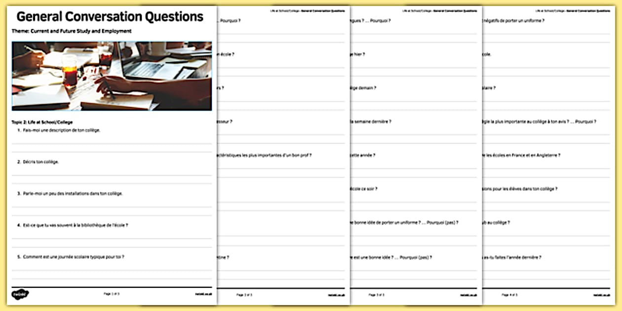 Black and White School Life Themed General Conversation Questions Worksheet