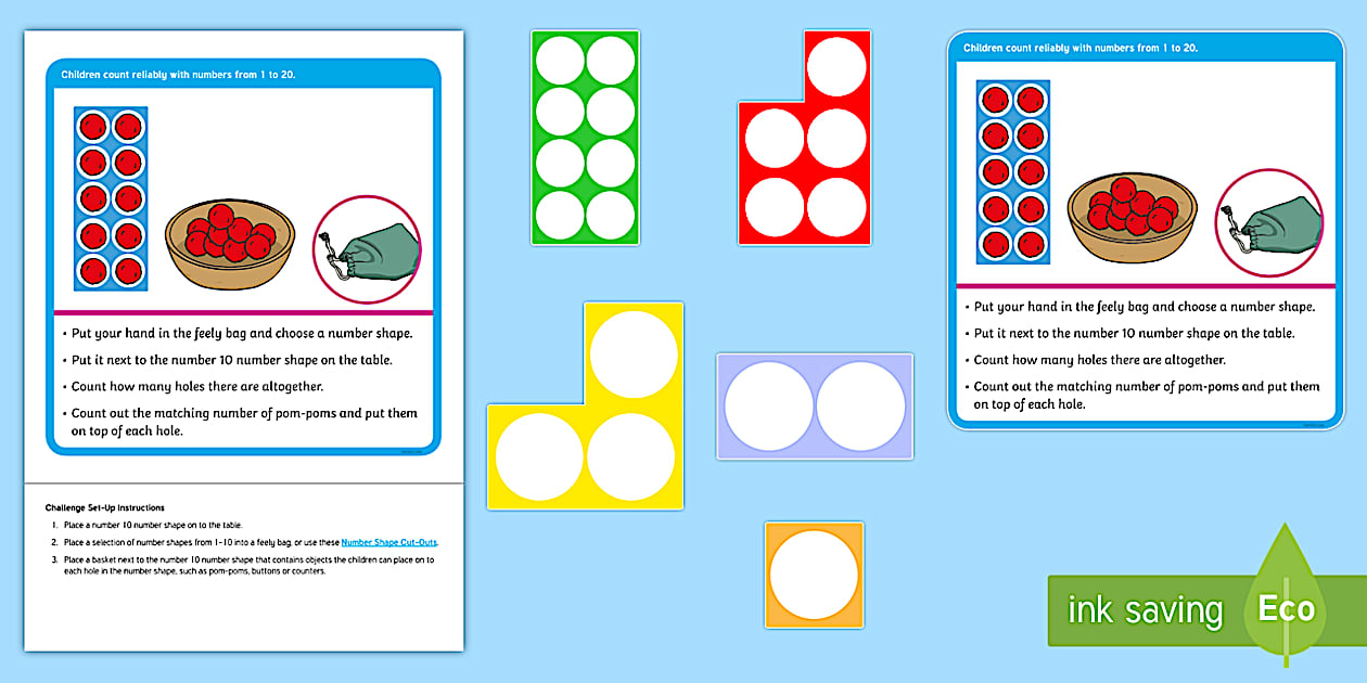 Kindergarten Maths Counting Challenge: Number Shapes to 20 Challenge Cards