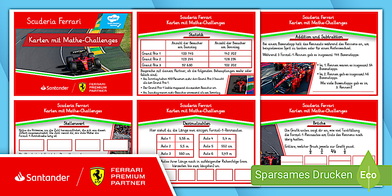 Scuderia Ferrari F1: Karten mit Mathe-Challenges