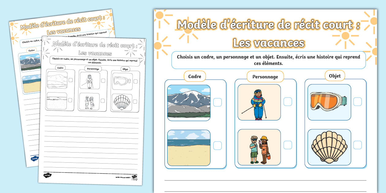 Modèle d'écriture de récit court : Les vacances - Twinkl