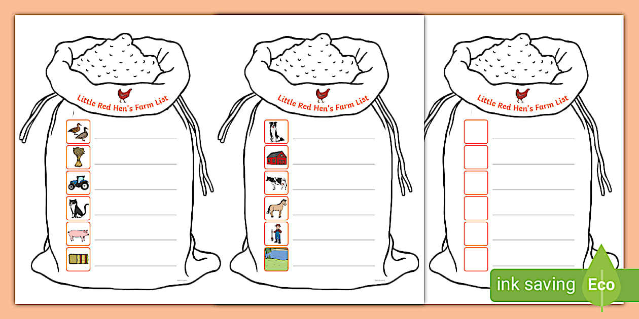Little Red Hen's Farm List Writing Activity (Teacher-Made)