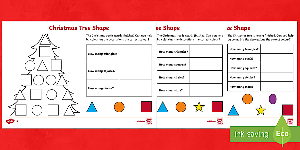 Christmas Tree Shapes Differentiated Counting Worksheet / Worksheet
