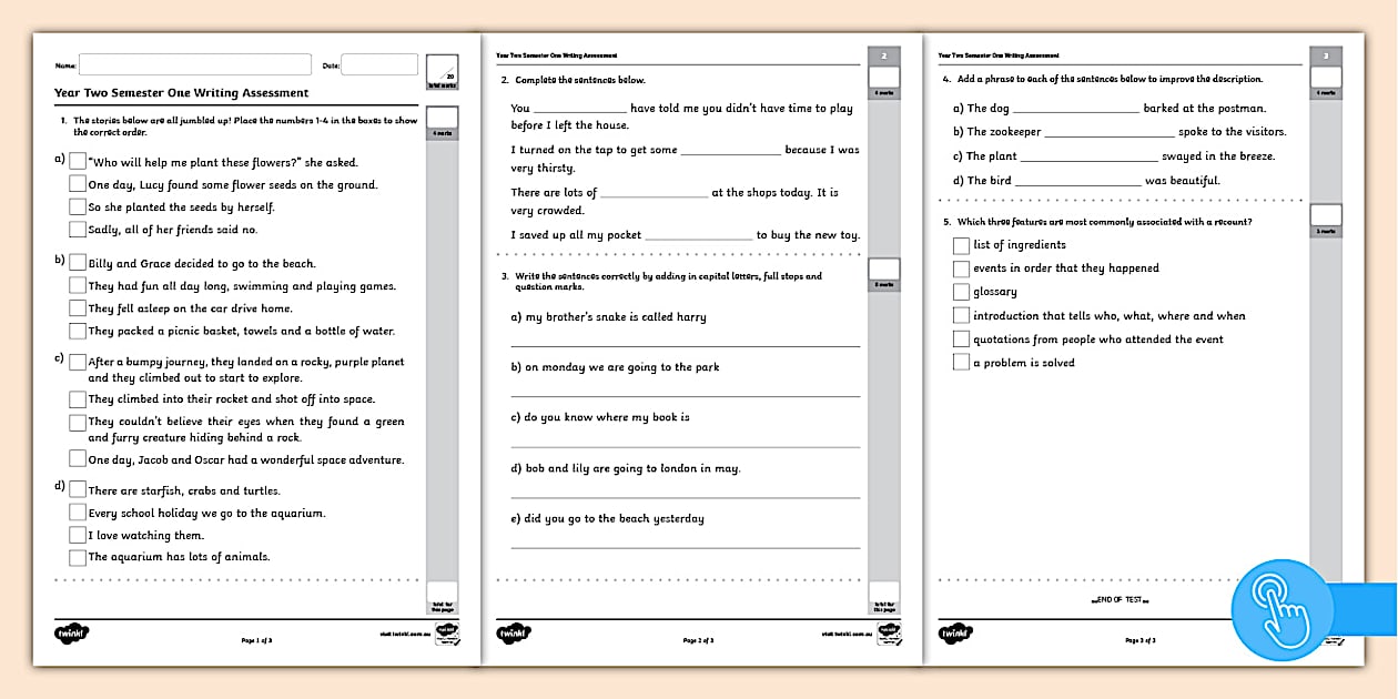 Year 2 Semester 1 Writing Assessment - Primary Education