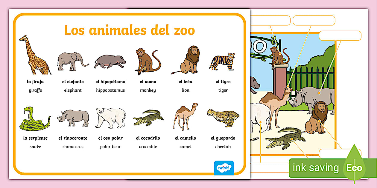 👉 Spanish: Zoo Animals Word Mat Activity (teacher made)