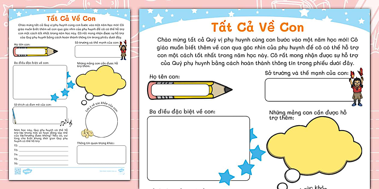 Phiếu Thu Thập Thông Tin "Tất Cả Về Con" Dành Cho Phụ Huynh