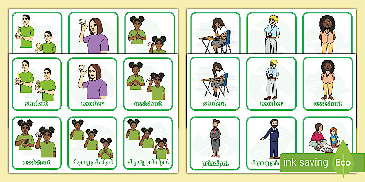 Auslan People at School Matching Cards (Teacher-Made)