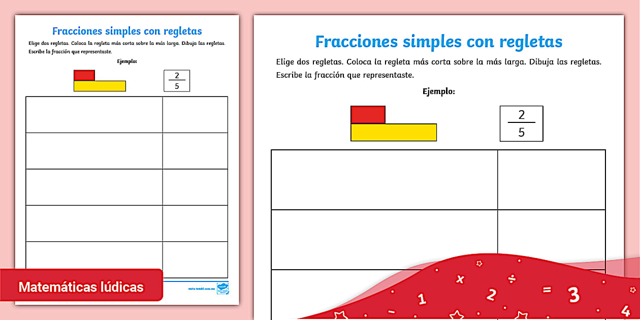 Hoja de actividad: Fracciones simples con regletas - Twinkl