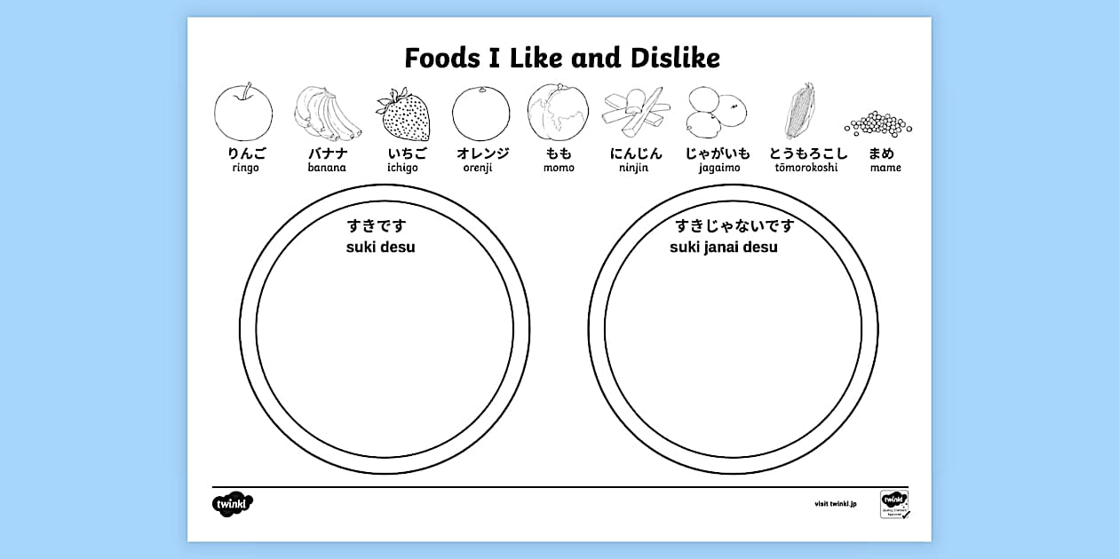 Foods I Like and Dislike Hiragana and Romaji - Twinkl