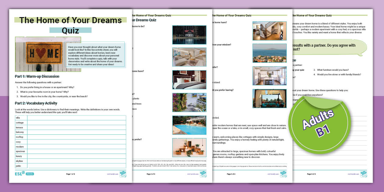 ESL The Home of your Dreams Quiz [Adults, B1] (teacher made)