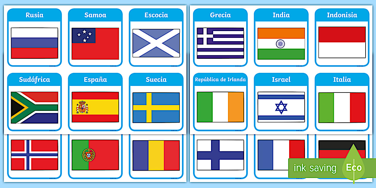 Actividad: banderas del mundo con nombre - Twinkl