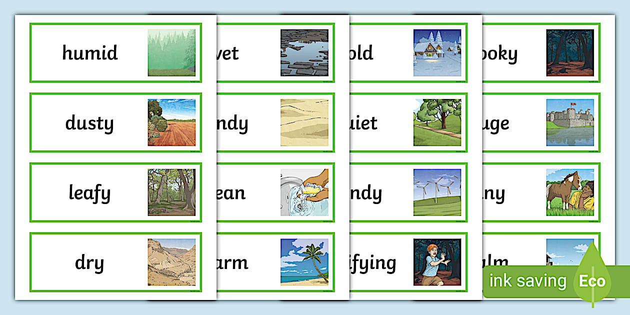 Cursive Setting Adjectives Word Cards (professor feito)