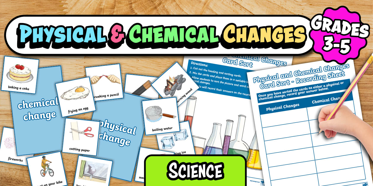 Physical and Chemical Changes Sorting Worksheet for 3rd-5th Grade