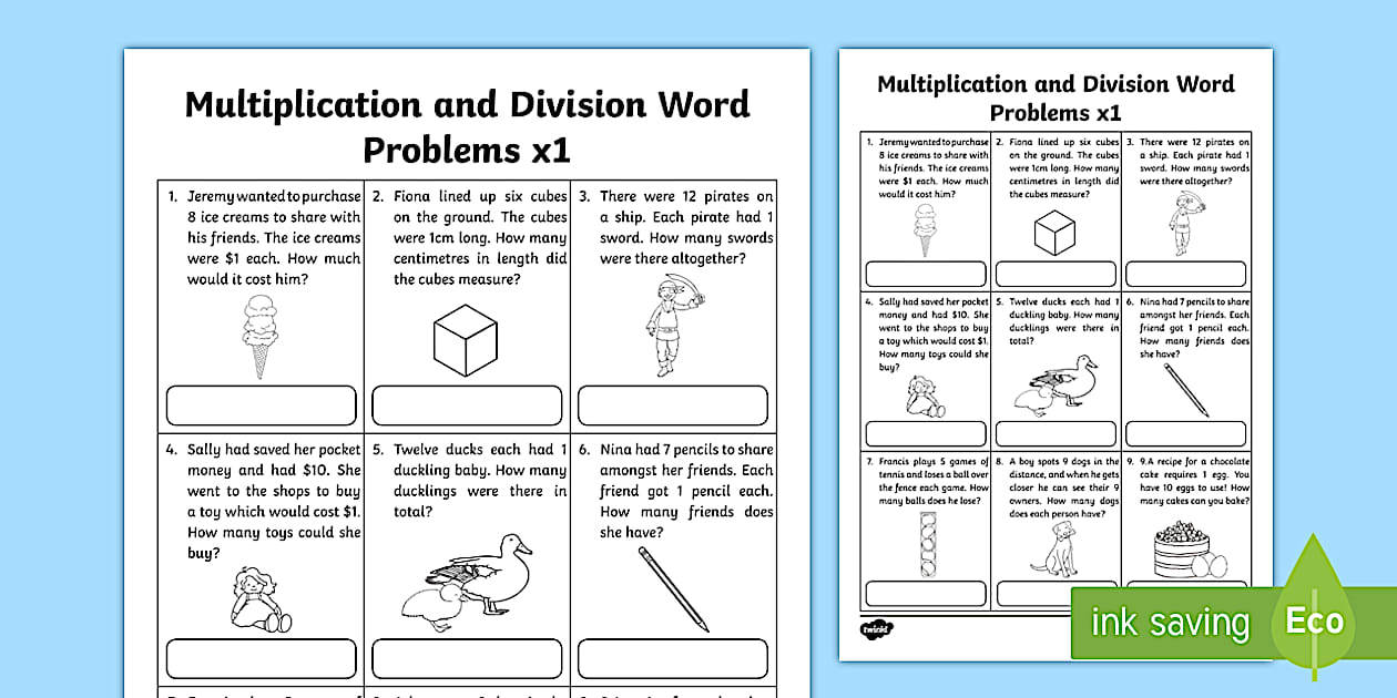 TAS Australia Multiplication and Division Word Problems x1 Worksheet