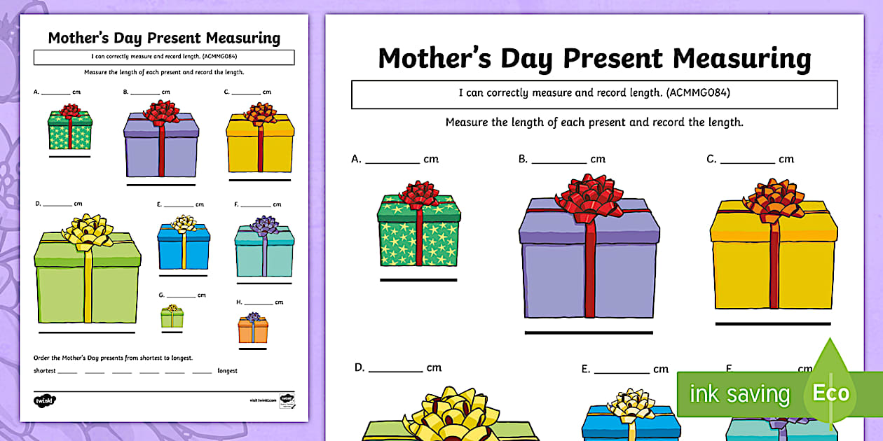 Mother's Day Present Measuring Worksheet / Worksheet