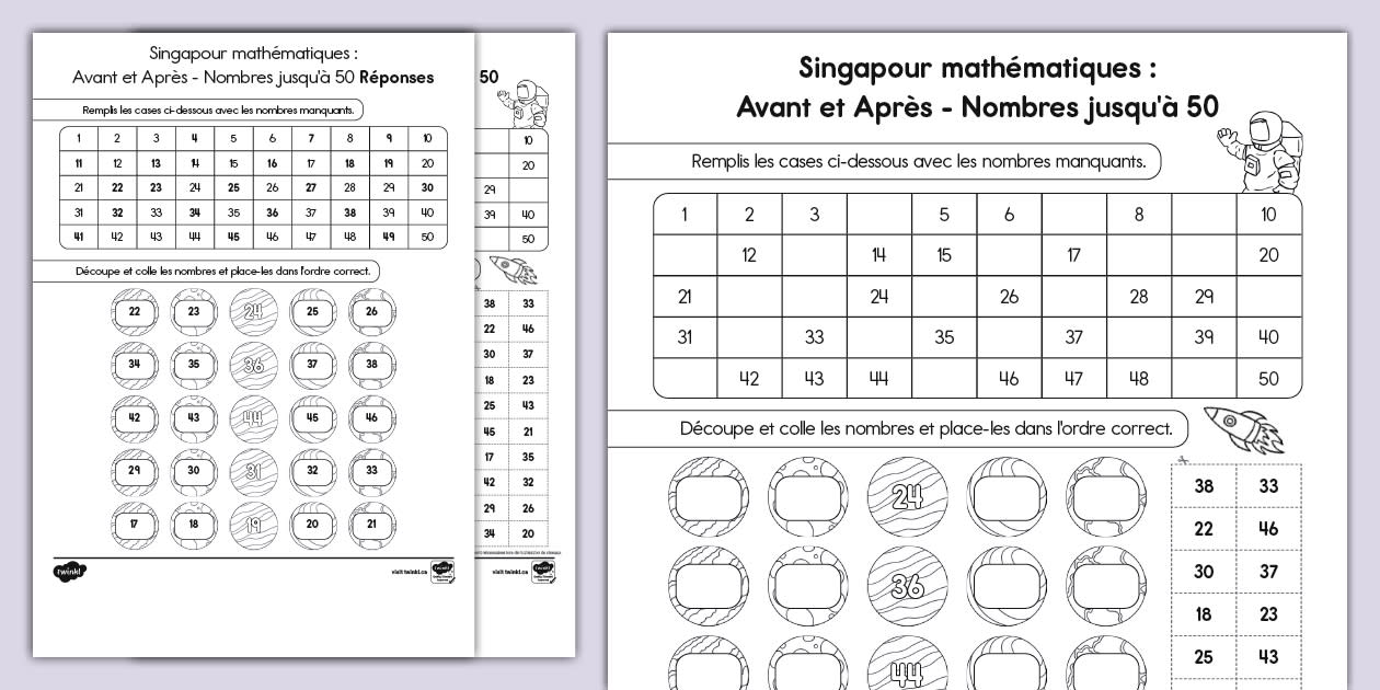 Singapour mathématiques : Abstraite. Avant et après - Nombres jusqu'à 50