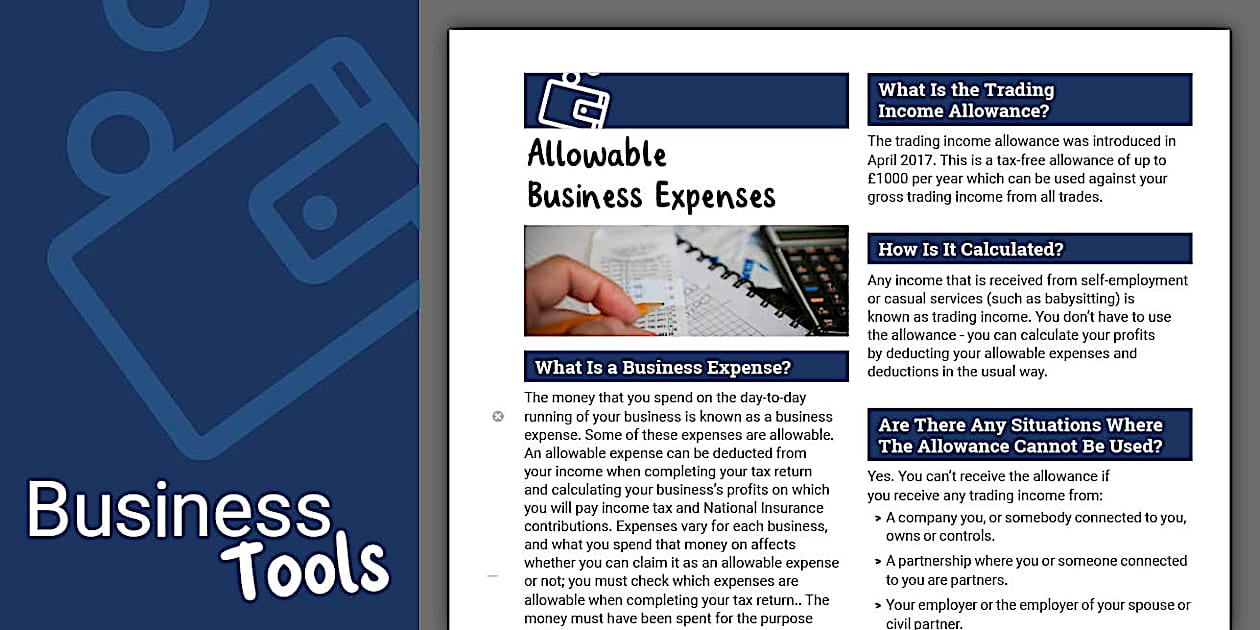 Allowable Business Expenses Information Sheet (teacher made)