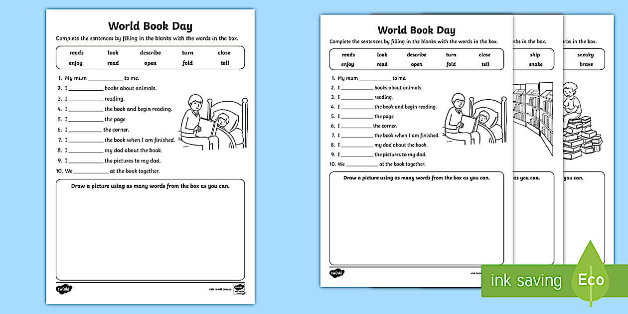 World Book Day Word Classes Cloze Worksheets (Teacher-Made)