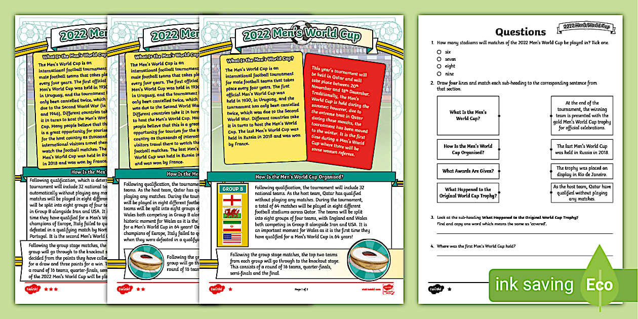 UKS2 | 2022 World Cup - Sports Reading Comprehension For KS2