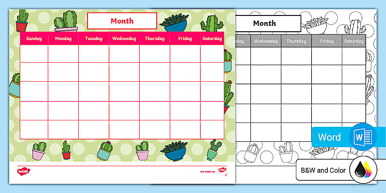Succulent Editable Calendar (Lehrer gemacht) - Twinkl