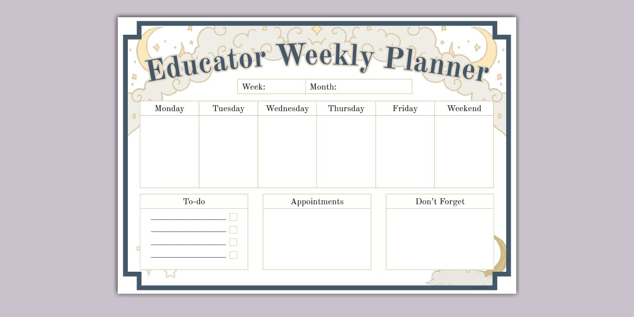 Celestial-Themed Educator Weekly Planner - Twinkl