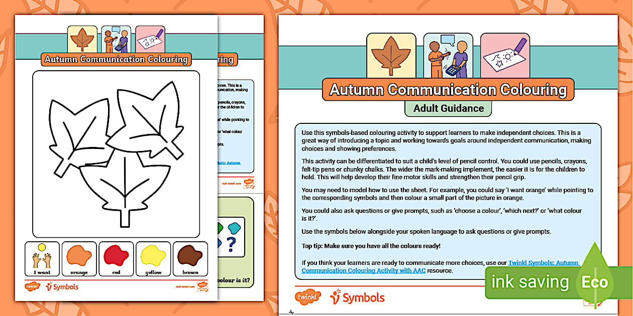 Twinkl Symbols: Autumn Communication Colouring Activity