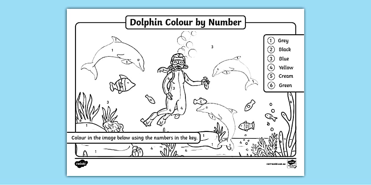 Dolphin Colour by Number Worksheet (Teacher-Made) - Twinkl