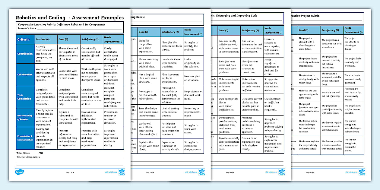 Robotics and Coding - Intermediate Assessment Examples