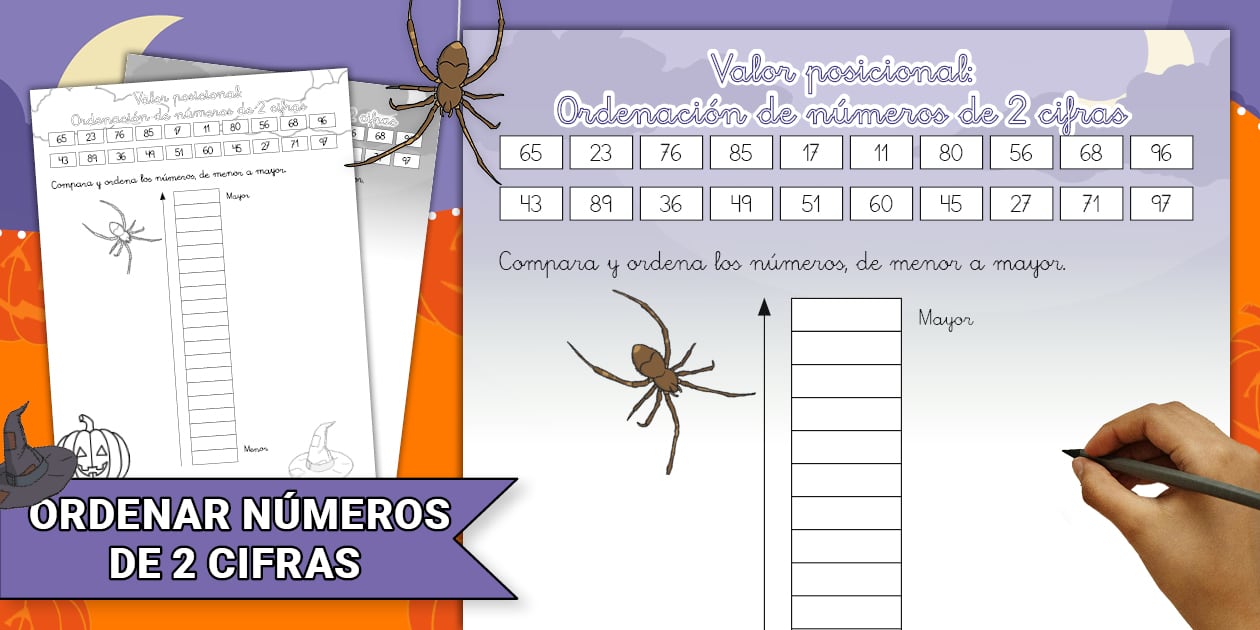 * NEW * Ficha de actividad: Ordenar números de 2 cifras - Halloween