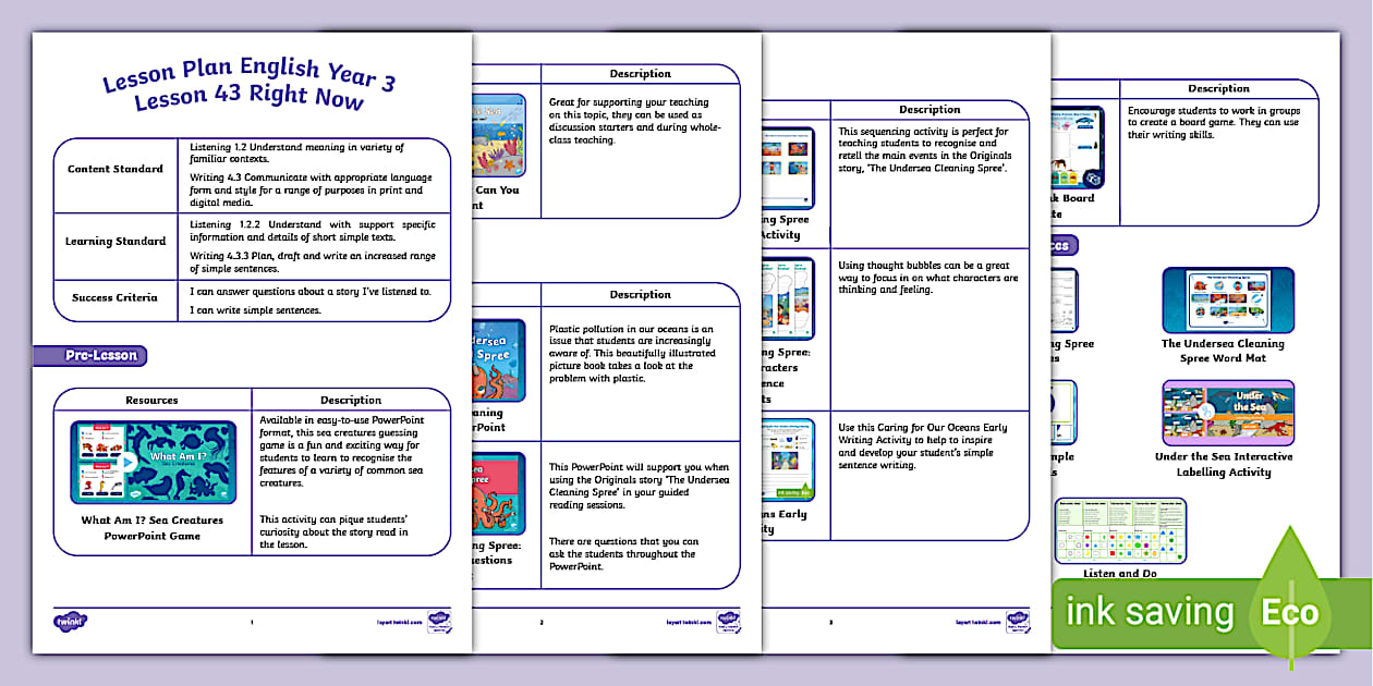 Lesson Plan English Year 3 Lesson 43 Right Now - Twinkl