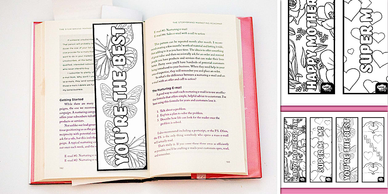 Mother's Day Typography Colouring Bookmarks | Twinkl Party