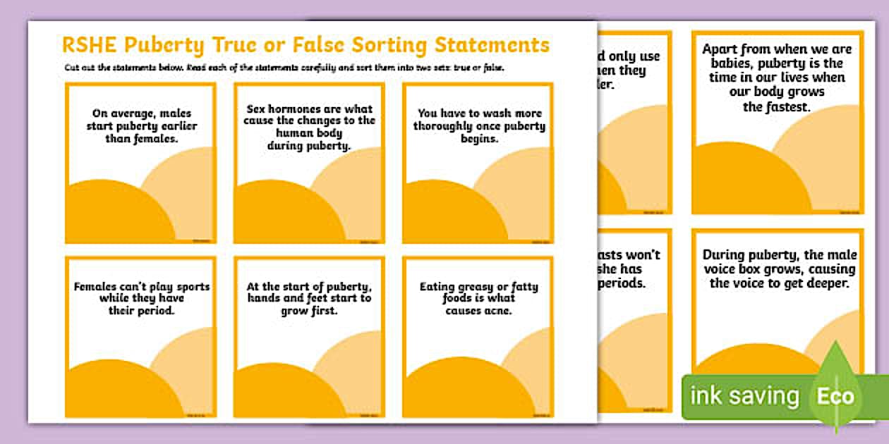 Editable RSHE Puberty True or False Sorting Statements