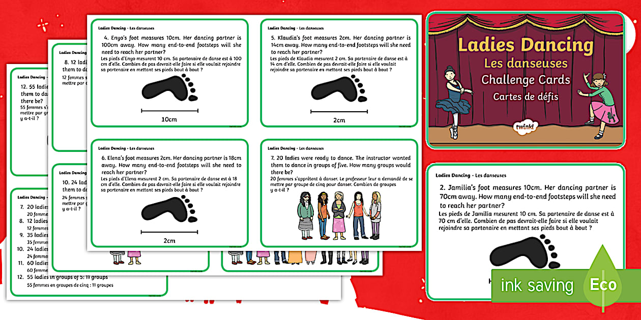 Nine Ladies Dancing Challenge Cards English/French - Twinkl