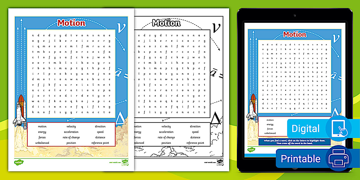 Third Grade Motion Word Search (teacher made) - Twinkl