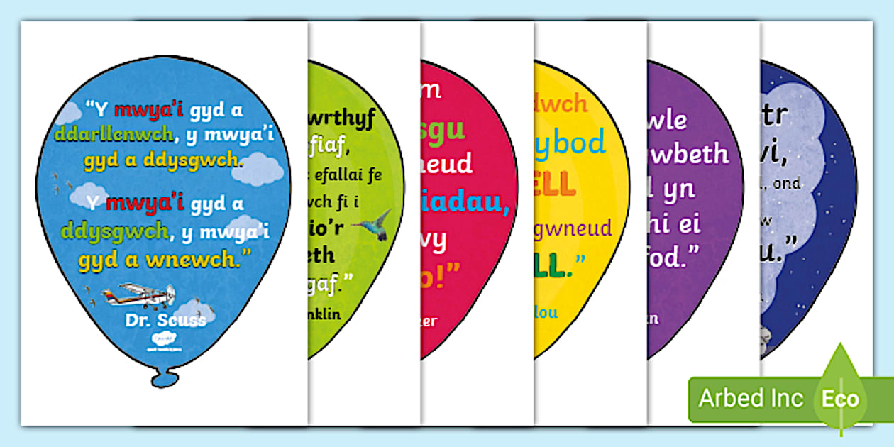 Balŵns Dyfyniadau Cymraeg Ysbrydoledig - Posteri Arddangos