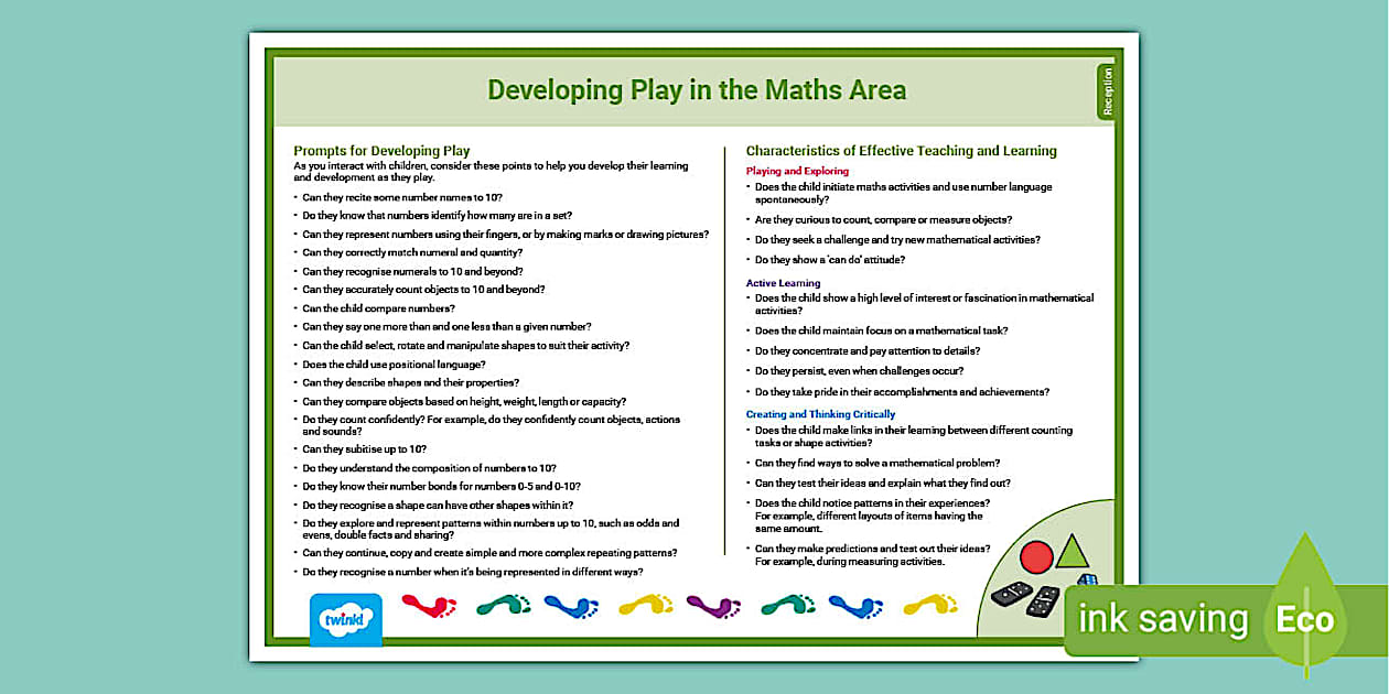 EYFS Maths Area Reception Next Steps Poster (teacher made)