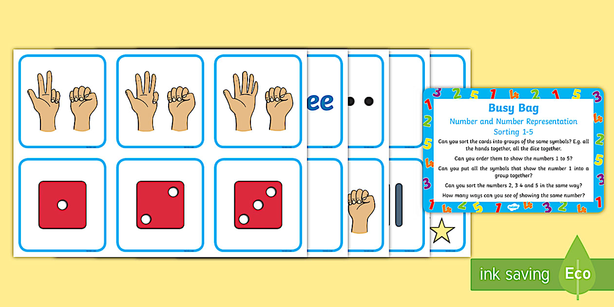 Number and Number Representation Sorting 1-5 Busy Bag Prompt Card and ...
