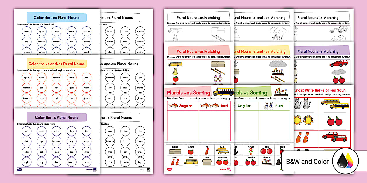 Kindergarten Forming Plurals -s and -es Activity Pack