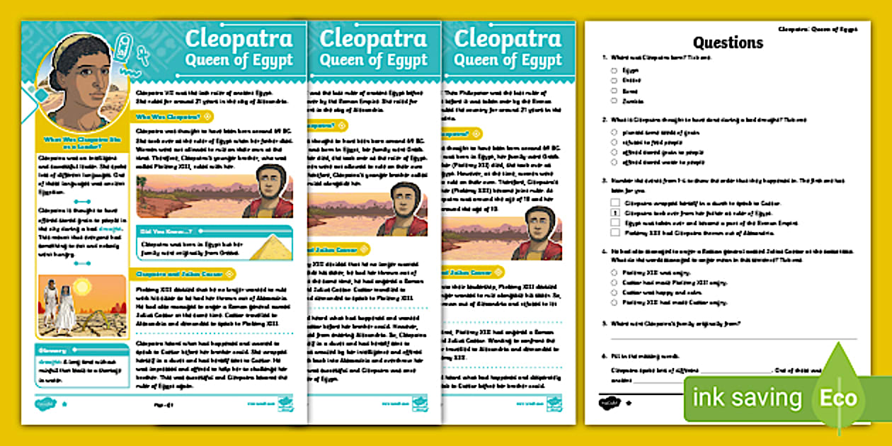 Cleopatra Facts for Kids Reading Comprehension Activity