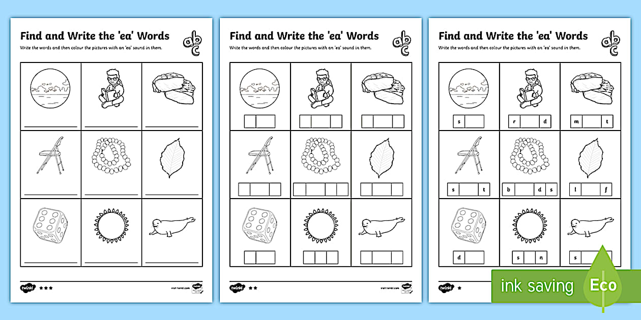 Find and Write the ea Words Differentiated Worksheets