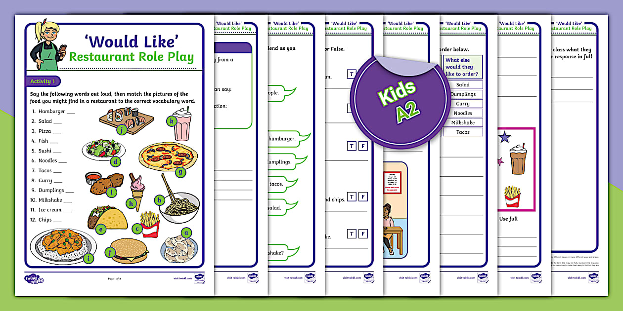 ESL ‘In a Restaurant’ Role-Play Worksheet Pack | Twinkl