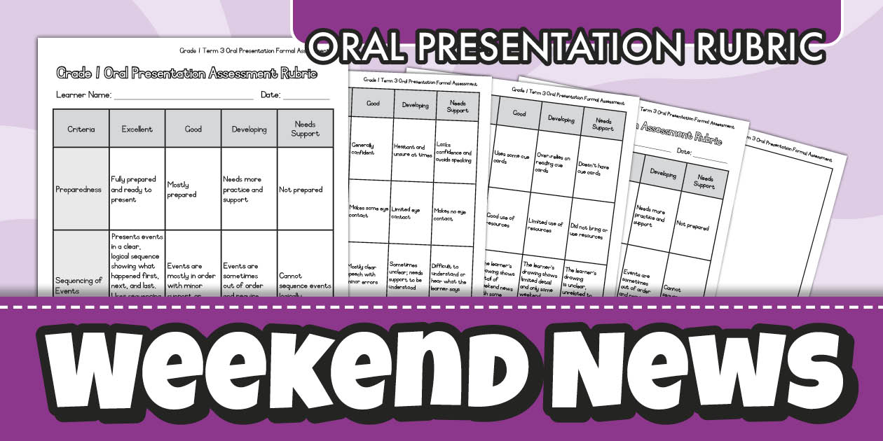 Gr 1 HL - Term 3 - Oral Presentation - Assessment Rubric