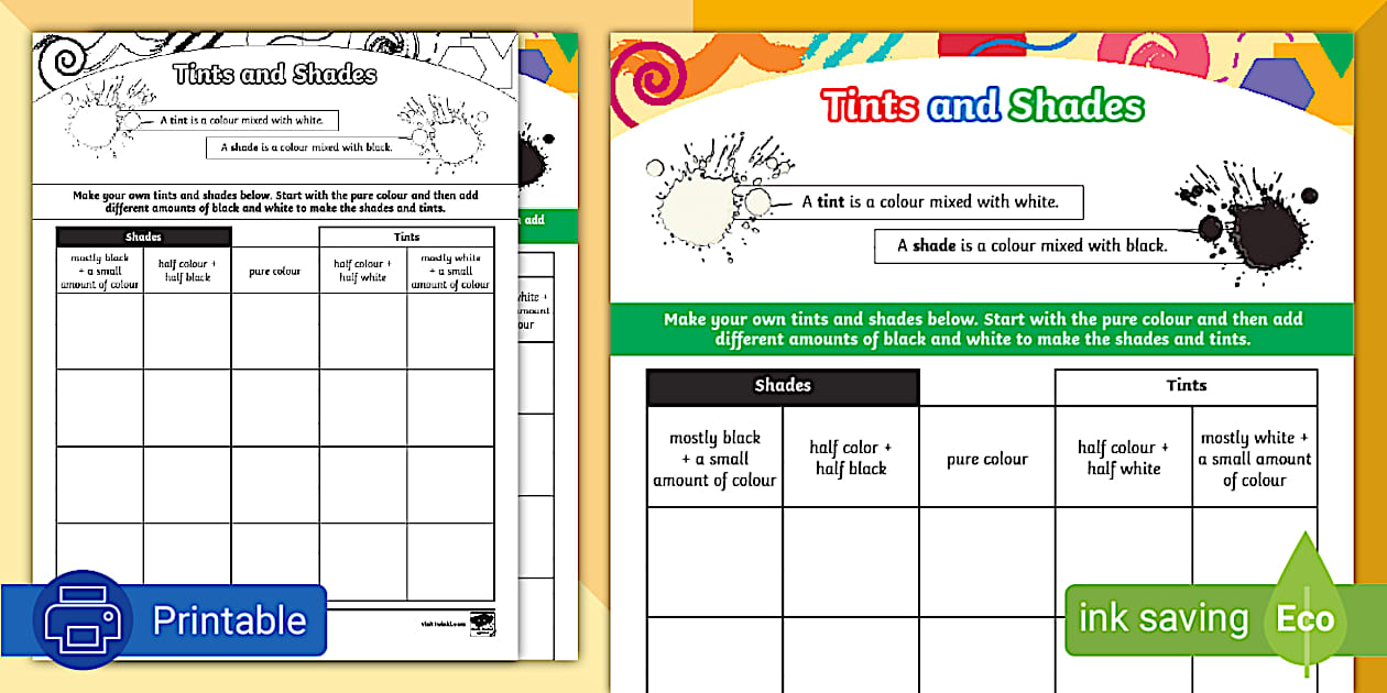 Elements of Art: Tints and Shades Activity Sheet - Twinkl