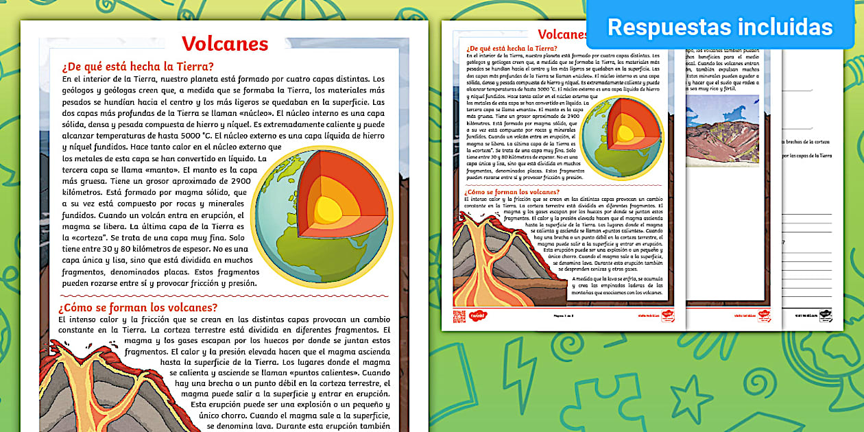 Comprensión lectora: Volcanes (teacher made) - Twinkl