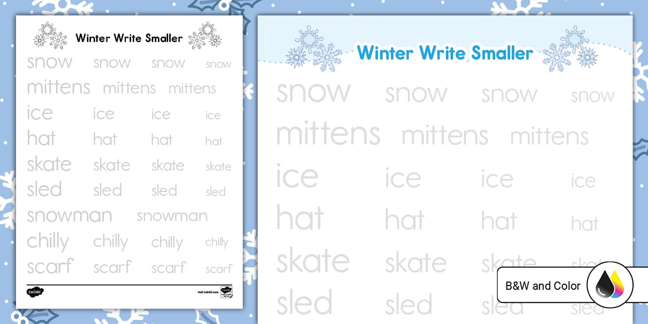 Winter Write Smaller Worksheet (Teacher-Made) - Twinkl