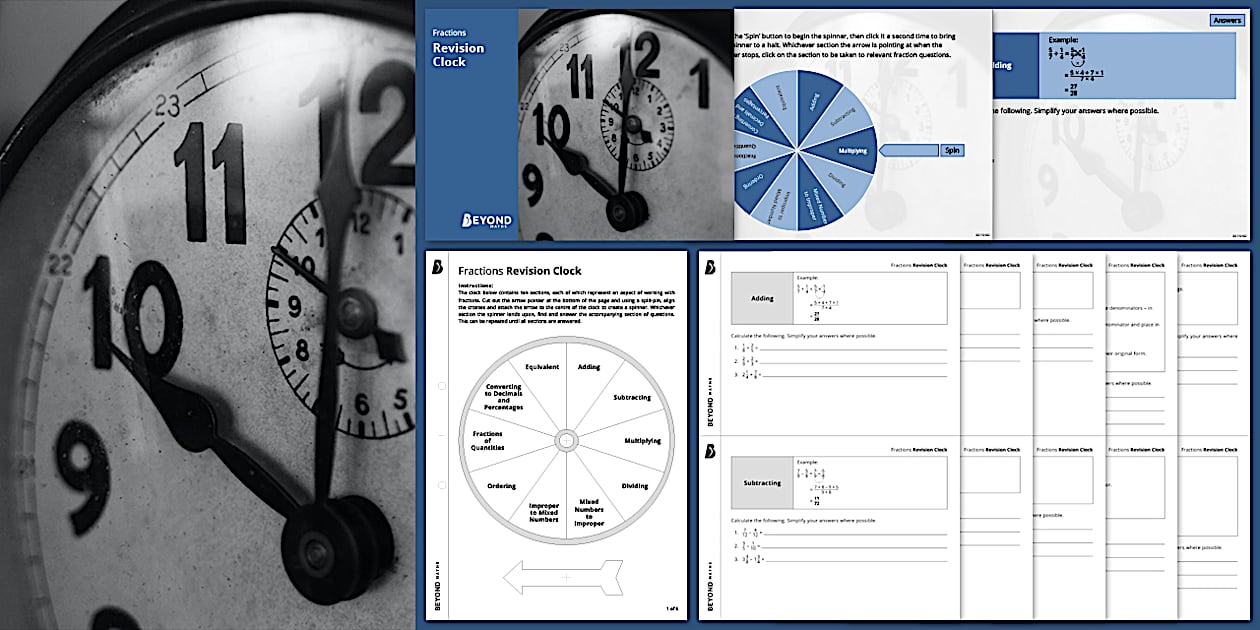 👉 Fractions Walkthrough Revision Clock Worksheet - Twinkl